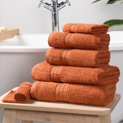 OHS Luxury Supersoft Towel Bale Set, Cotton, Orange, 6 Piece Bath