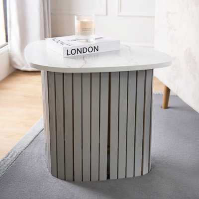 OHS Madison Ribbed Side Table Corner Bedroom Living Room, Grey With ...