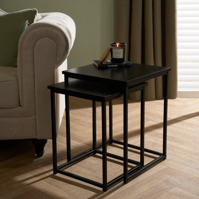 OHS Manhattan Set of 2 Square Nest of Tables Modern End Side Coffee ...