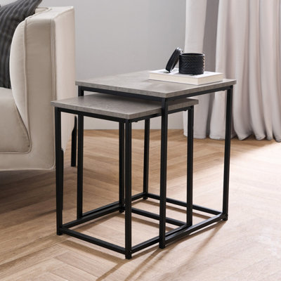 OHS Manhattan Set of 2 Square Nest of Tables Modern End Side Coffee ...