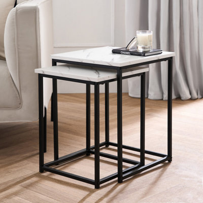 OHS Manhattan Set of 2 Square Nest of Tables Modern End Side Coffee ...