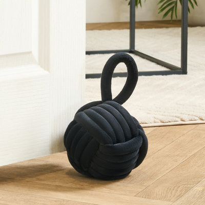 OHS Matte Velvet Rope Weighted Decorative Door Stop with Handle - Black