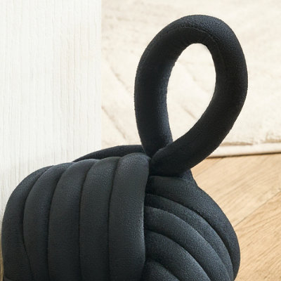 OHS Matte Velvet Rope Weighted Decorative Door Stop with Handle - Black