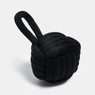 OHS Matte Velvet Rope Weighted Decorative Door Stop with Handle - Black