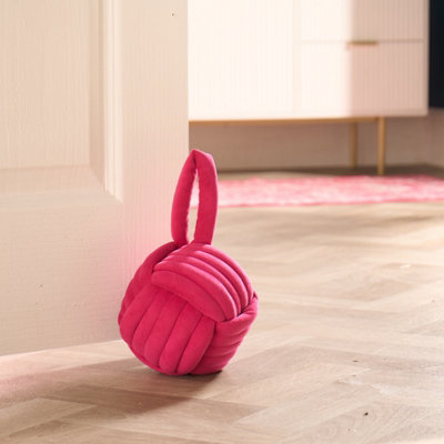 OHS Matte Velvet Rope Weighted Decorative Door Stop with Handle - Hot Pink
