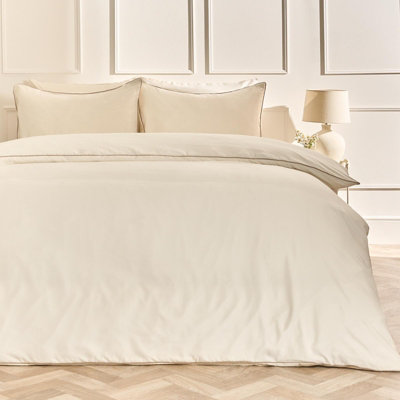 OHS Piped Edge Bedding Set Soft Duvet Cover with Pillowcase - Natural/Ivory