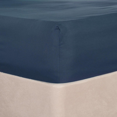 OHS Plain Dyed Fitted Bed Sheets Non-Iron, Denim Blue - King