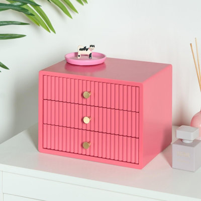 OHS Ribbed Desktop Drawers Organiser Cabinet Storage, Bright Pink