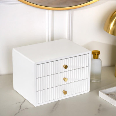 OHS Ribbed Desktop Drawers Organiser Cabinet Storage, White