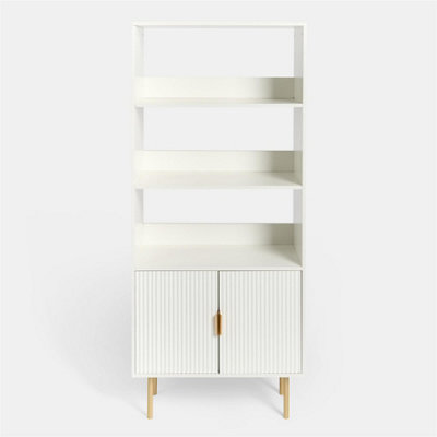 OHS Ribbed Display Unit Modern Drawer Cabinet Shelf Storage, White