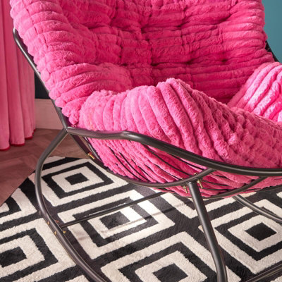 OHS Ribbed Faux Fur Rocking Chair Upholstered Metal Frame Cushioned ...