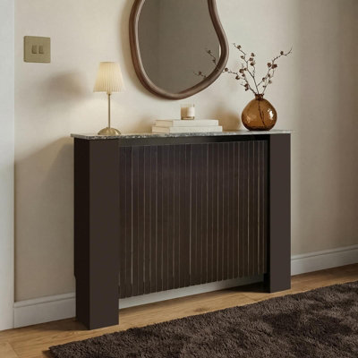 OHS Ribbed Radiator Cover Slatted Engineered Wood - Dark Brown/Marble ...