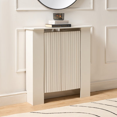 OHS Ribbed Small Radiator Cover Slatted Engineered Wood - Cream