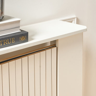 OHS Ribbed Small Radiator Cover Slatted Engineered Wood - Cream