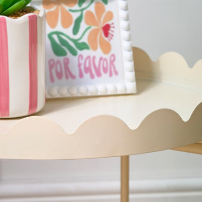 OHS Scallop Edge Coffee Table Decorative Side Table with Metal Frame ...