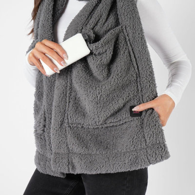 OHS Teddy Fleece Scarf Long Heated Pockets Warm Wrap Shawl, Charcoal ...