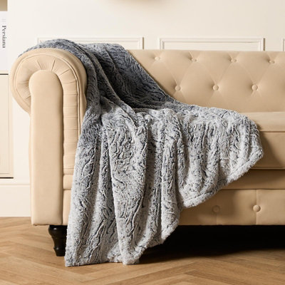 OHS Two Tone Faux Fur Throw, Grey - 125 x 150cm
