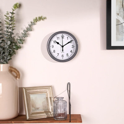 OHS Wall Clock Round Analogue Vintage Home Decor Bedroom Kitchen, Grey