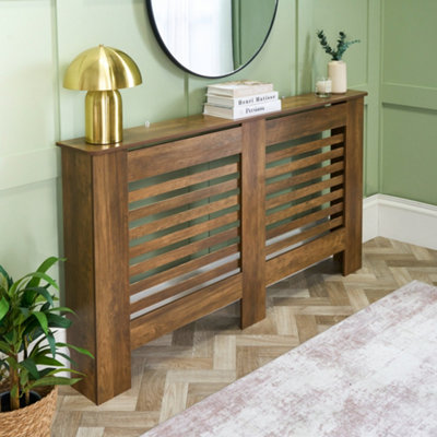 OHS Wood Effect Large Radiator Cover Side Board Cabinet Shelf - Dark Wood