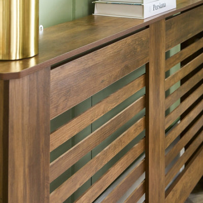 OHS Wood Effect Large Radiator Cover Side Board Cabinet Shelf - Dark Wood