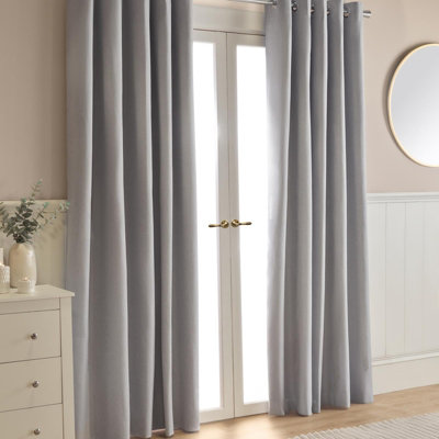 OHS Woven Texture Pair of Eyelet Curtains, Silver - 66 x 90"
