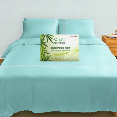 OhSoBamboo 100% Bamboo Embroidered Bedding Set - Duck Egg Blue