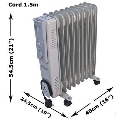 Oil Filled Portable Radiator 2000W Electric Heater 9 Fins 3 settings ...