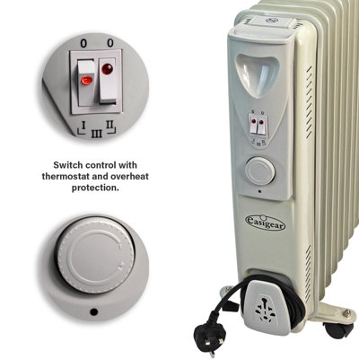 Oil Filled Portable Radiator 2500W Electric Heater 11 Fins 3 settings ...