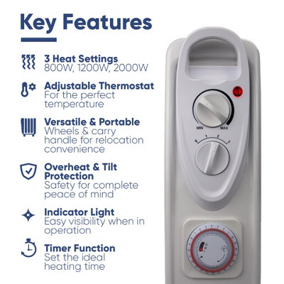 OIL Filled Radiator 9 Fin Heater with 24 Hour TIMER - Electric 2KW Free ...