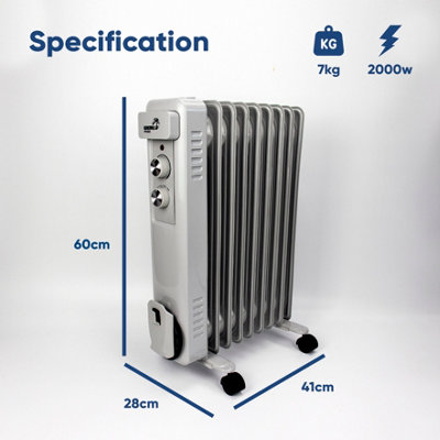 OIL Filled Radiator Heater 9 Fin Electric 2KW Free Standing Portable ...