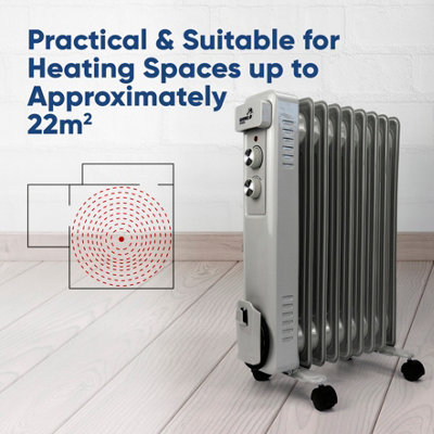 OIL Filled Radiator Heater 9 Fin Electric 2KW Free Standing Portable ...