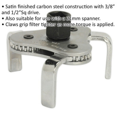 Oil Filter Claw Wrench - 3/8" & 1/2" Sq Drive - 63mm to 103mm Capacity ...
