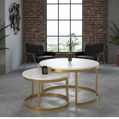 OKIN 2 Piece Coffee Table Set Modern Metal Base with Durable Laminated ...
