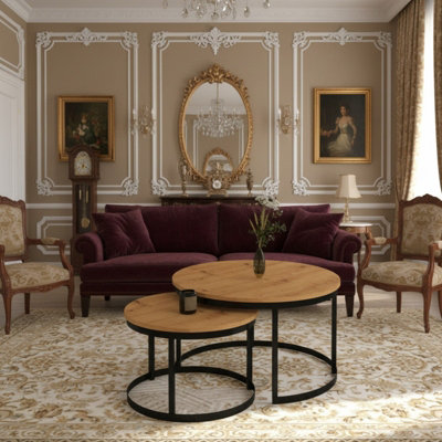 OKIN Set of 2 Coffee Tables Modern Laminated PVC Tabletops on Metal ...