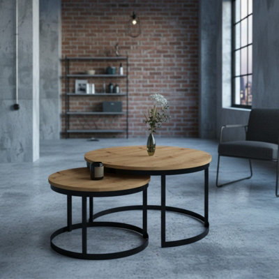 OKIN Set of 2 Coffee Tables Modern Laminated PVC Tabletops on Metal ...