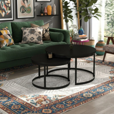 OKIN Set of 2 Coffee Tables Modern Laminated PVC Tabletops on Metal ...