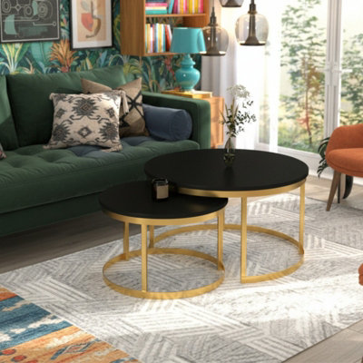 OKIN Set of 2 Coffee Tables Modern Laminated PVC Tabletops on Metal ...