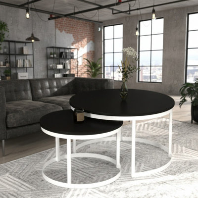 OKIN Set of 2 Coffee Tables Modern Laminated PVC Tabletops on Metal ...