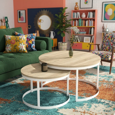 OKIN Set of 2 Coffee Tables Modern Laminated PVC Tabletops on Metal ...