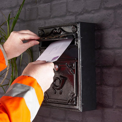 Old England Black Compact Post Box Wall Mounted