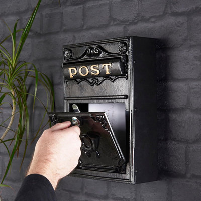 Old England Black Compact Post Box Wall Mounted