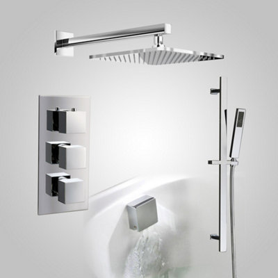Olive 3 Dial 3 Way Square Set - Shower Head, Rail Handset & Bath Filler