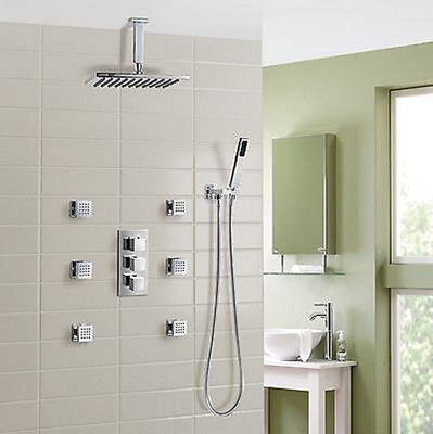 Olive Three-Way Square Concealed Thermostatic Valve Ceiling Shower Head ...