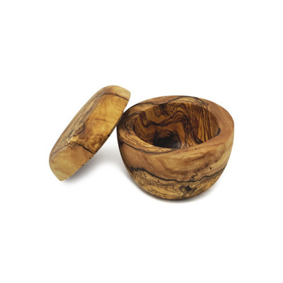 Olive Wood Natural Grained Rustic Kitchen Dining Salt/Sugar Pot w/ Lid ...