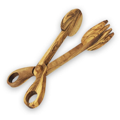 Olive Wood Salad Serving Tongs Natural Grained Rustic Kitchen Dining ...