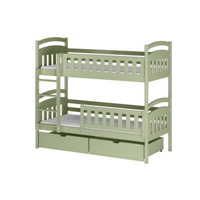 Olive Wooden Bunk Bed Ignas with Storage W98cm - Modern Bunk with ...