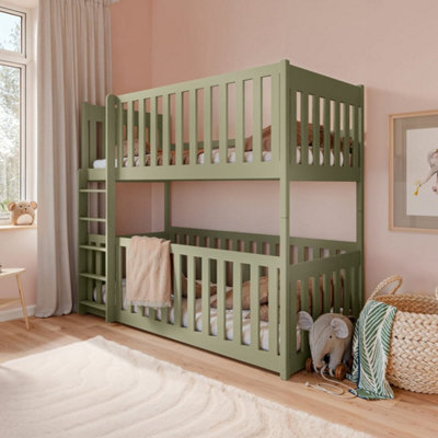 Olive Wooden Bunk Bed Konrad with Cot Bed W98cm - Contemporary ...