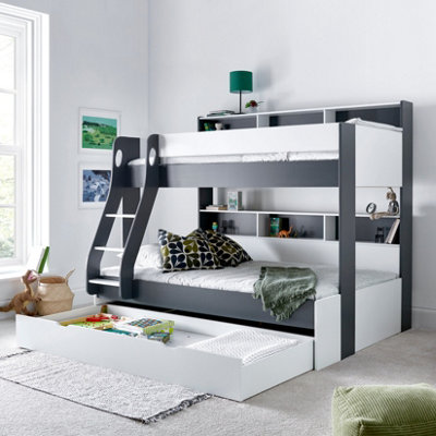 Oliver Grey and White Triple Sleeper Storage Bunk Bed Without Drawer ...