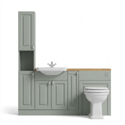 Oliver Sage Green 1700 Shaker Fitted Bathroom Suite with Tall Boy, WC ...