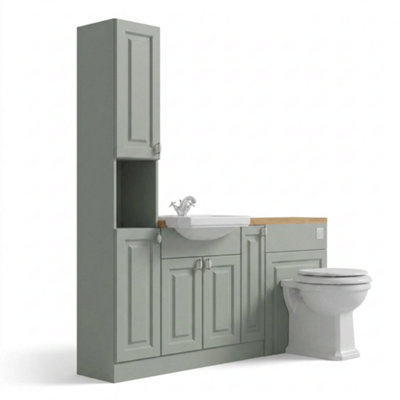 Oliver Sage Green 1700 Shaker Fitted Bathroom Suite with Tall Boy, WC ...